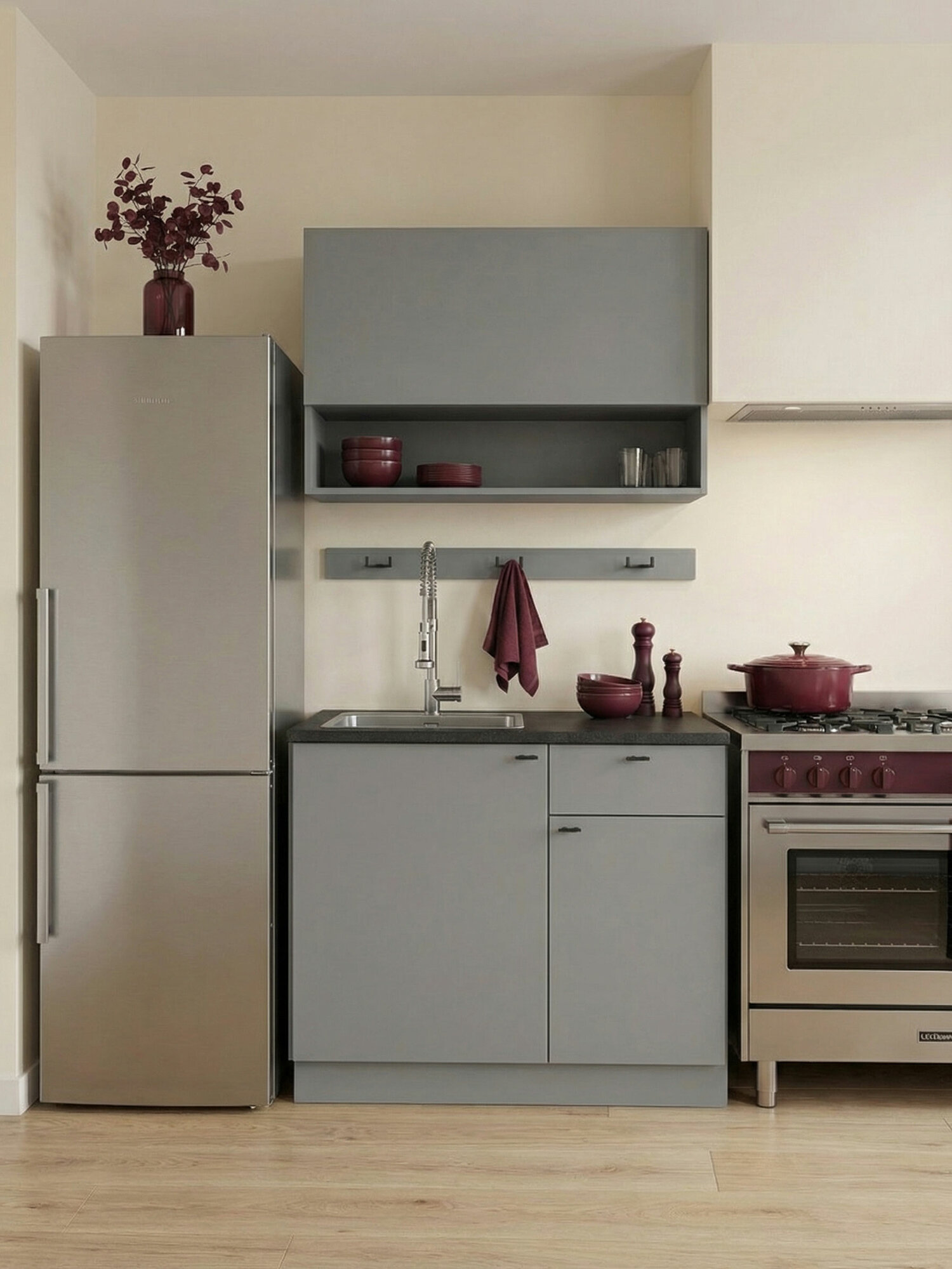 Кухонный гарнитур Энни 1 м, мебель для дома и кухни, Графит серый / столешница Черный