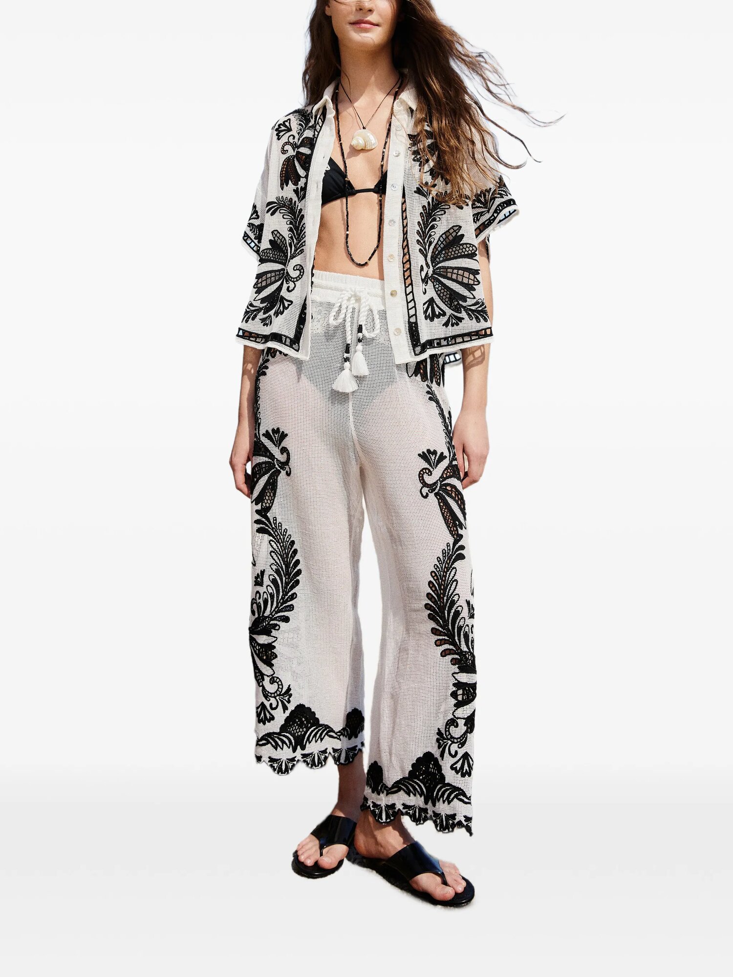 Брюки FARM RIO Drawstring floral trousers, размер XS, white — фото 1