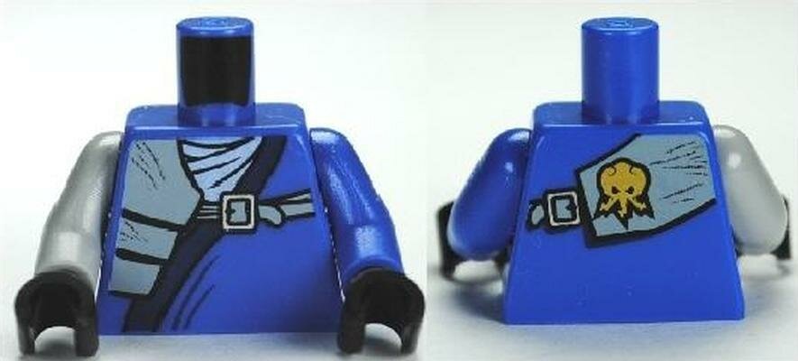 Деталь Lego 973pb1027c01 Torso Ninjago Wrap with Shoulder Pouch and Belt Pattern / Blue Arm Left / Light Bluish Gray Arm Right / Black Hands