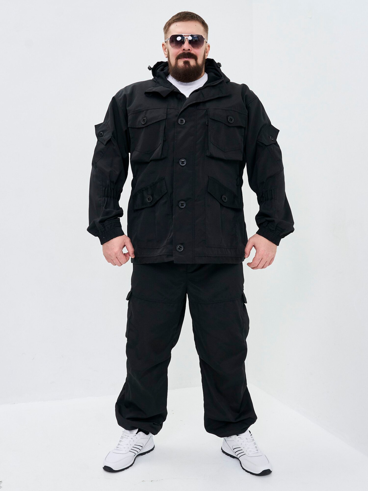 Тактический летний костюм большого размера Горка 8 цвет черный, весна-лето, ткань рип-стоп, для охоты, рыбалки, страйкбола, камуфляжный, размер 68-70 Великан, рост 182-188