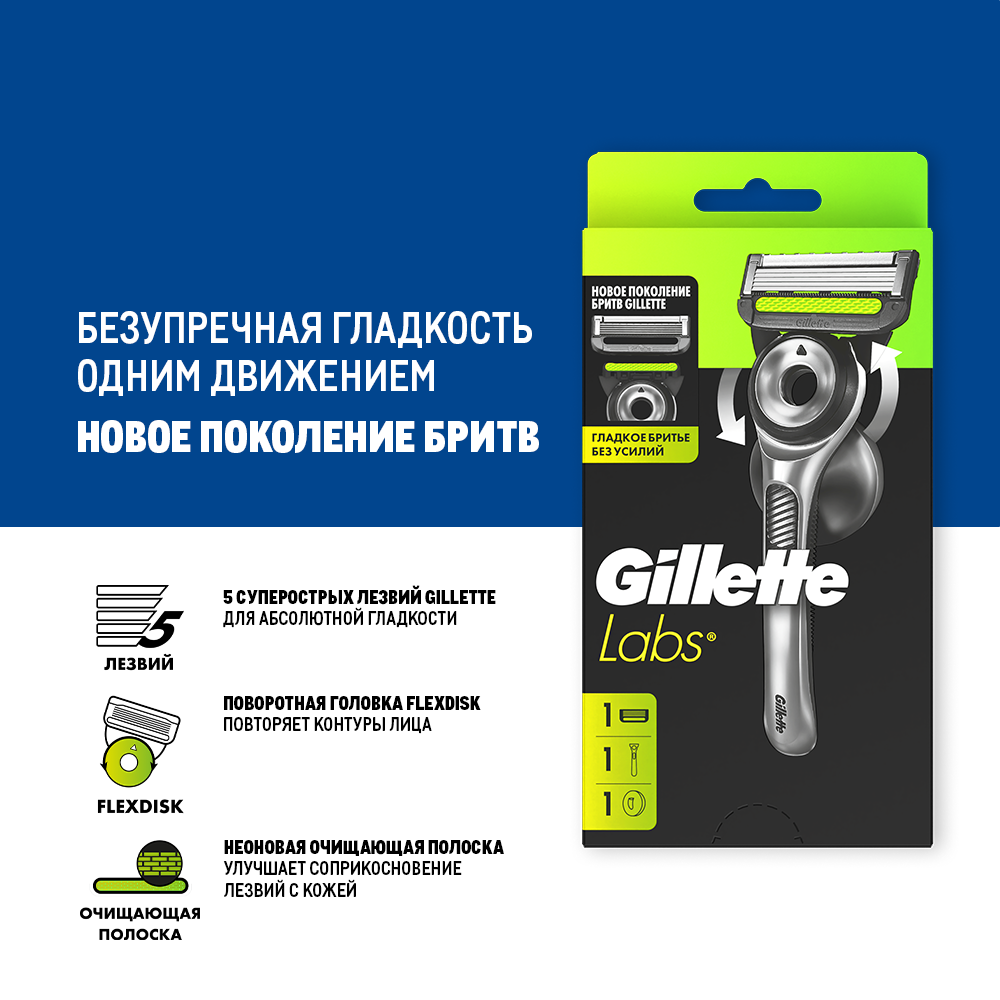 Набор Gillette Labs станок для бритья 1шт и 1 кассета с 5 лезвиями