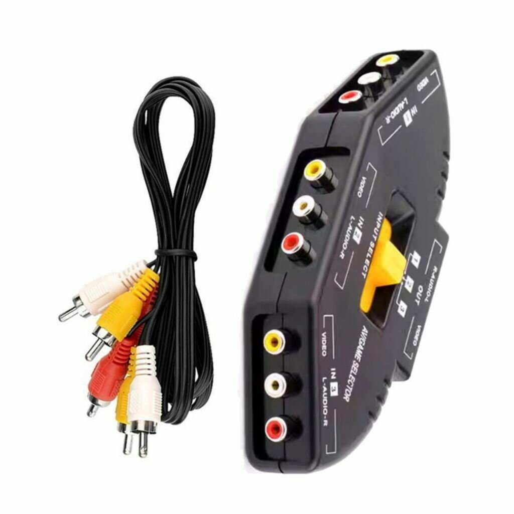 Новый 3-канальный разветвитель аудио- и видеосигнала RCA-to-AV L /R stereo switcher черного цвета