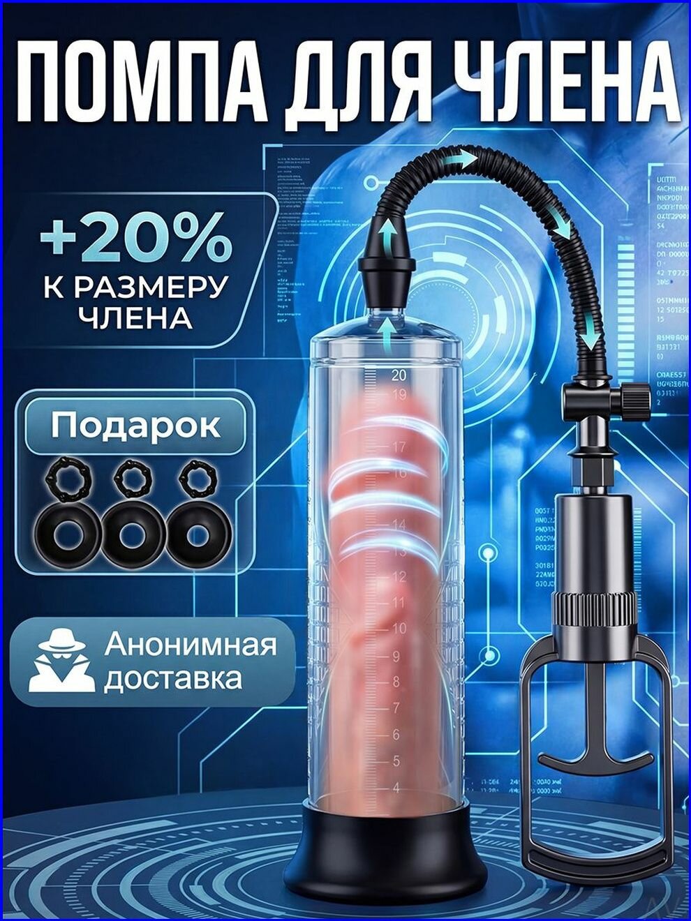 Эксклюзивный вакуумный насос для улучшения потенции и увеличения размеров пениса