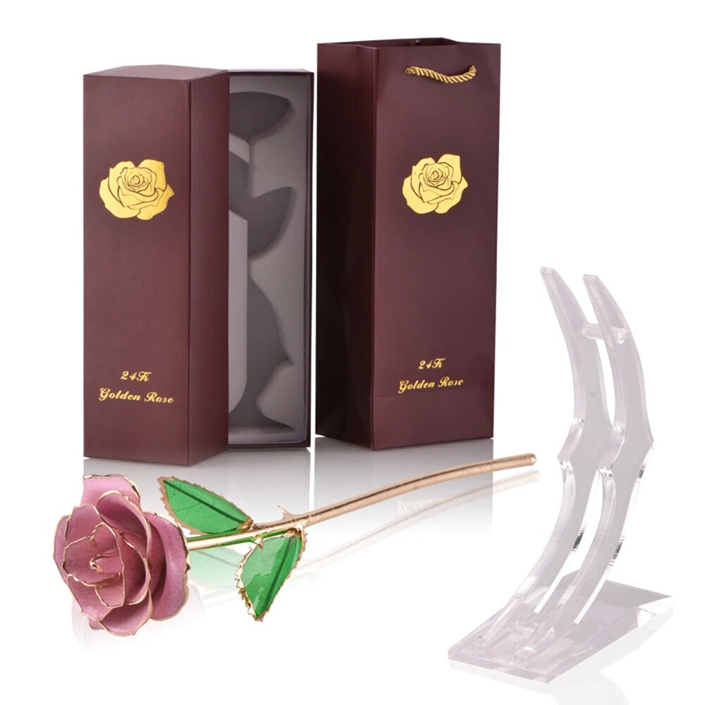 Золотая роза AINYROSE L Pink с подставкой