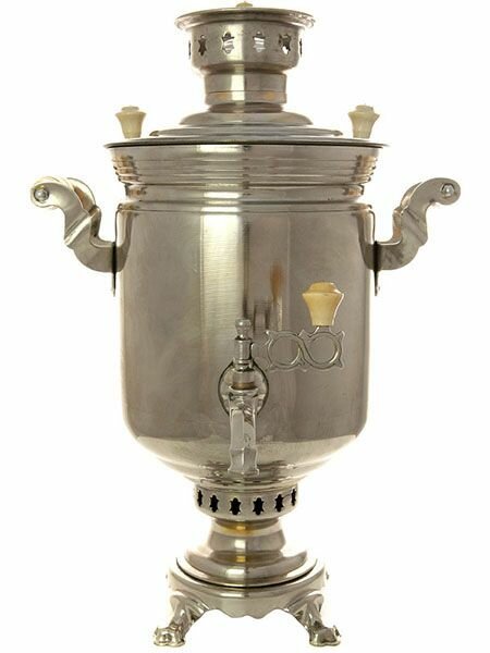 Угольный самовар 5 литров "цилиндр" никелированный, произведен в середине 20 века на Тульском Патронном Заводе
