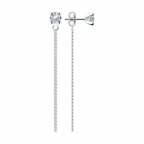Серьги пусеты, серебро, 925 проба, родирование, фианит