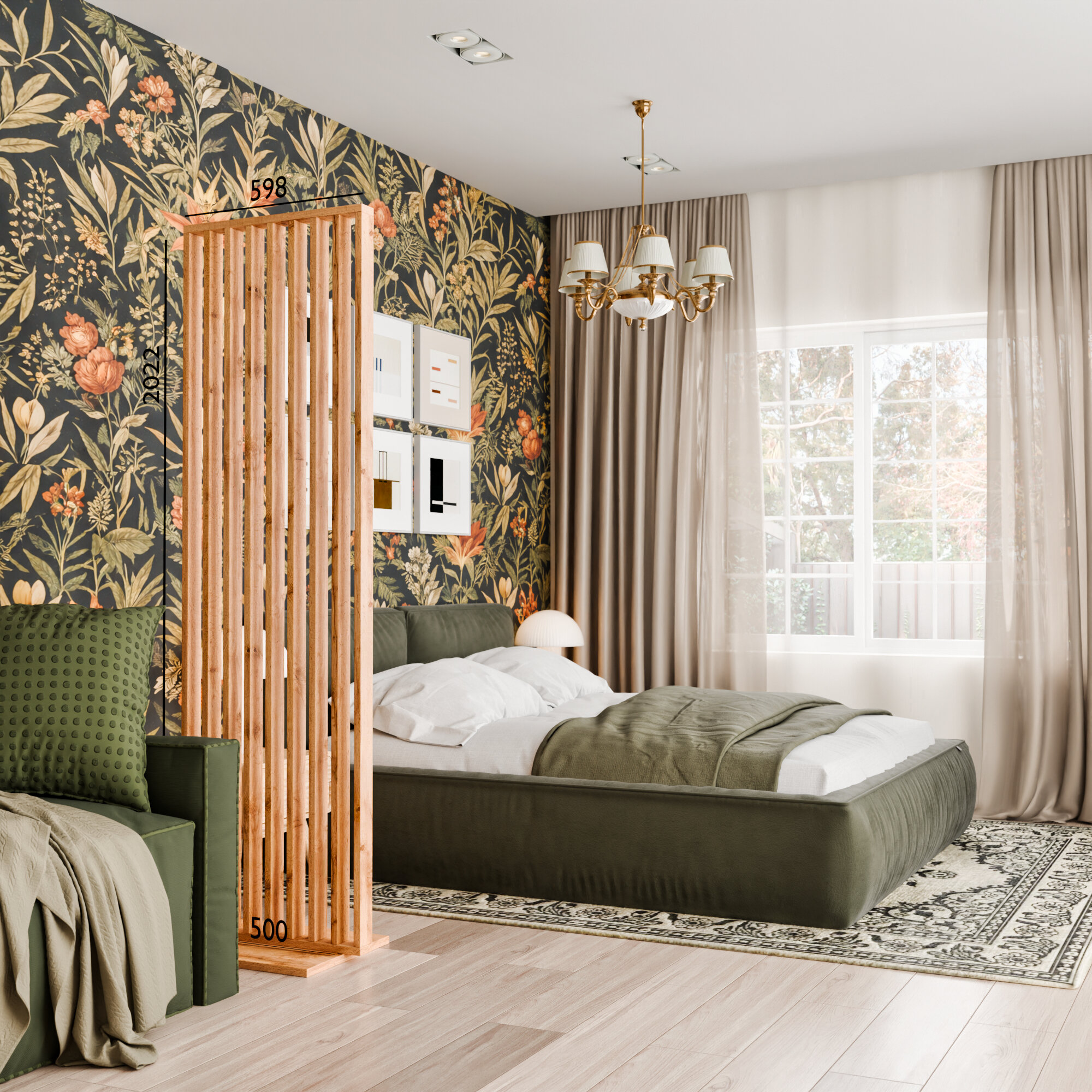 Реечная перегородка ширма для зонирования пространства 598 мм, Дуб Вотан