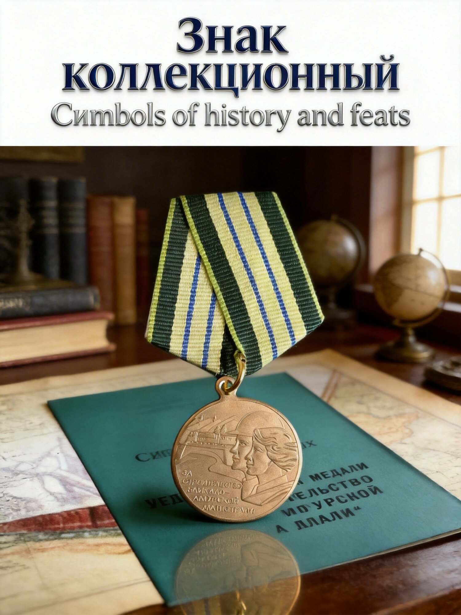 Коллекционный значок, сувенирная медаль За строительство Байкало-Амурской магистрали из металла, памятный советский сувенир