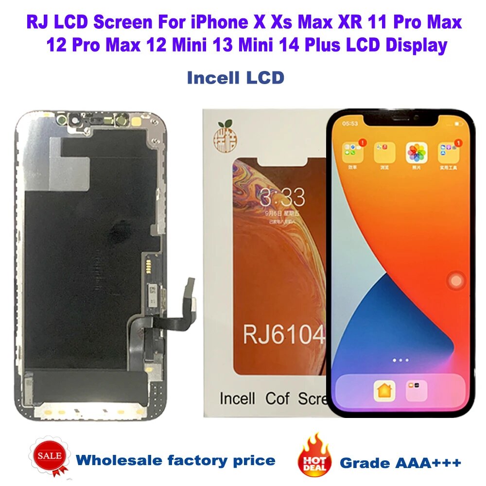 ЖК-экран RJ для iPhone 15 Pro Max, ЖК-дисплей для 12, 13, 14, 16 Plus, 17 Pro Max, XR, RJ-16 Pro-LCD