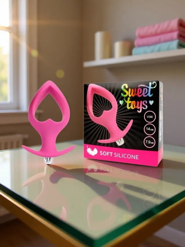 Сжимающаяся большая анальная пробка с вибрацией в виде сердца Sweet Toys
