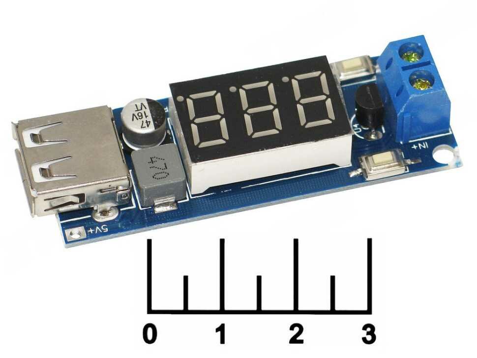 Преобразователь DC/DC вход 6.5-40V/выход 5V 2A (понижающий) с вольтметром + USB