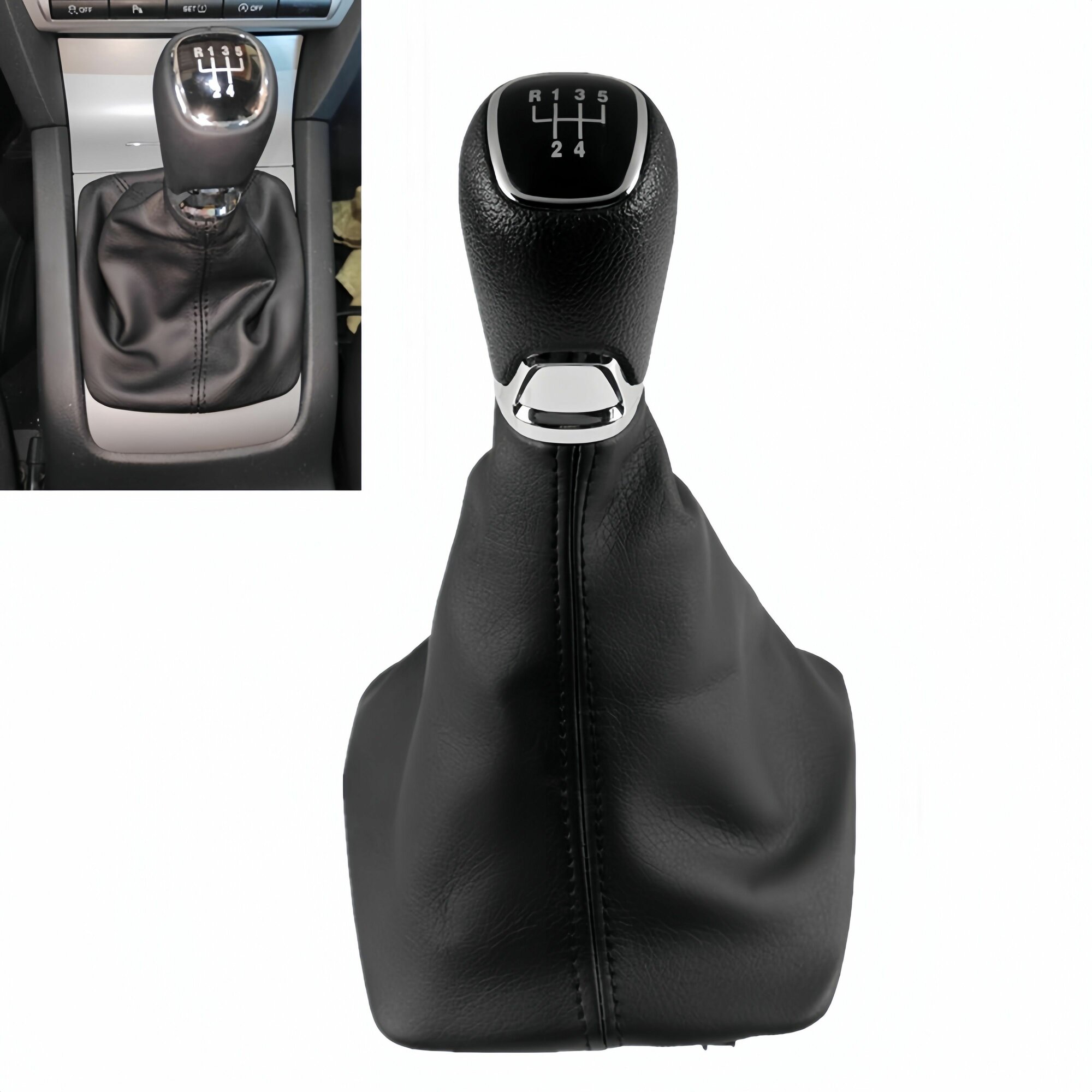 Ручка КПП для Skoda Octavia 2 (A5/A6) 2004-2013 — ABS+PU кожа, замена (не OEM), простая установка, стильный вид