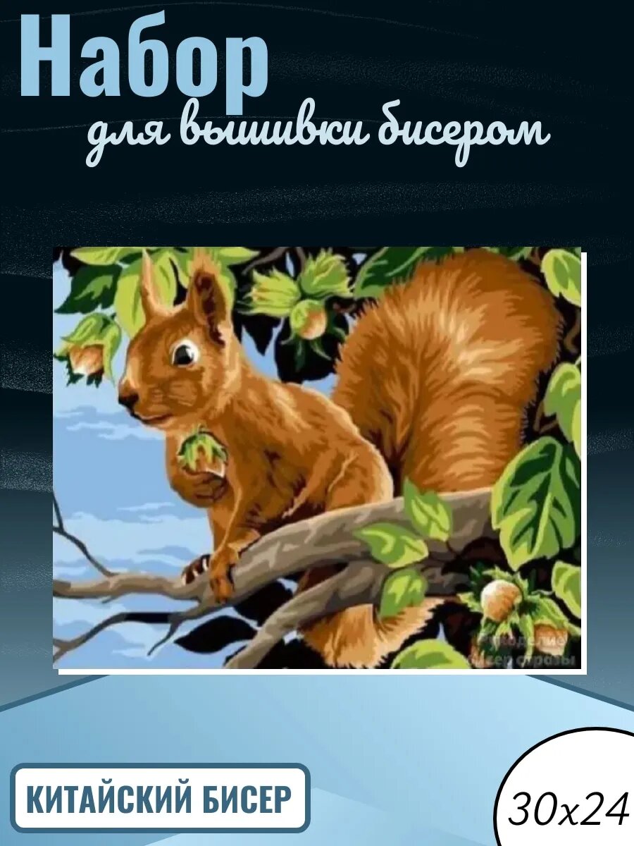 Набор для вышивания бисером "Лесная белка" 30х24 см, цветная схема