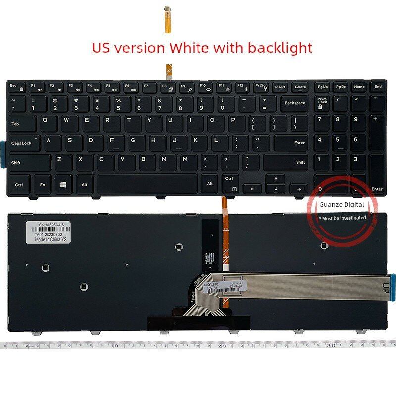 Клавиатура DELL P39F для серий 15-3000 7000 Белые символы С белой подсветкой Новый товар