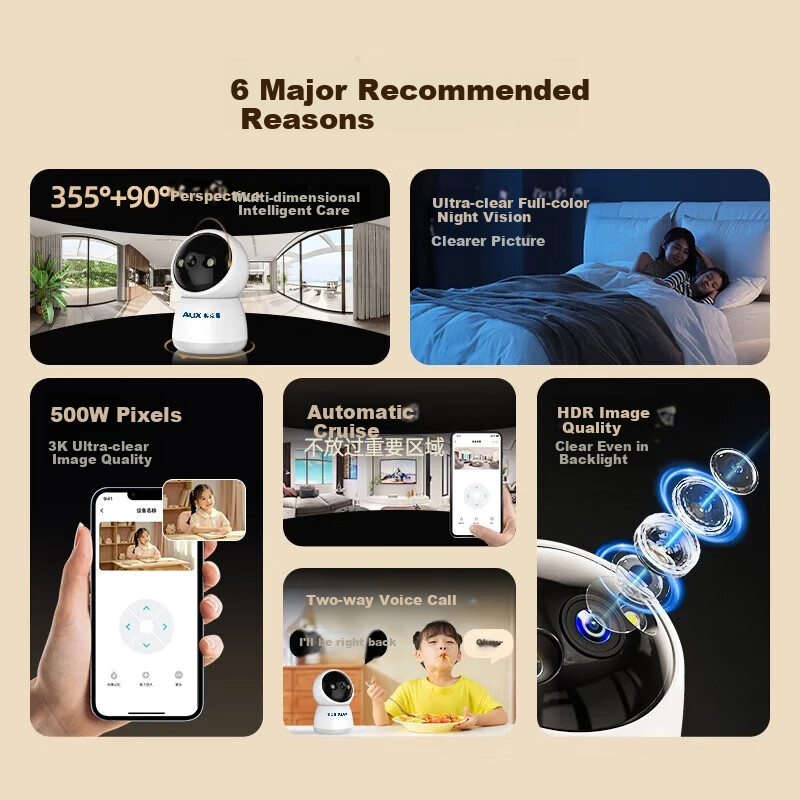 Aokesi беспроводная Wi-Fi HD камера с ночным видением 360° покрытие AI-безопасность дома удаленный доступ через