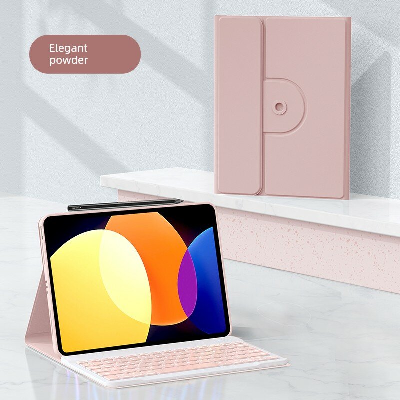 Кейс с клавиатурой и мышью для Redmi Pad SE 11 дюймов, поворот на 360 градусов, цвет нежно-розовый
