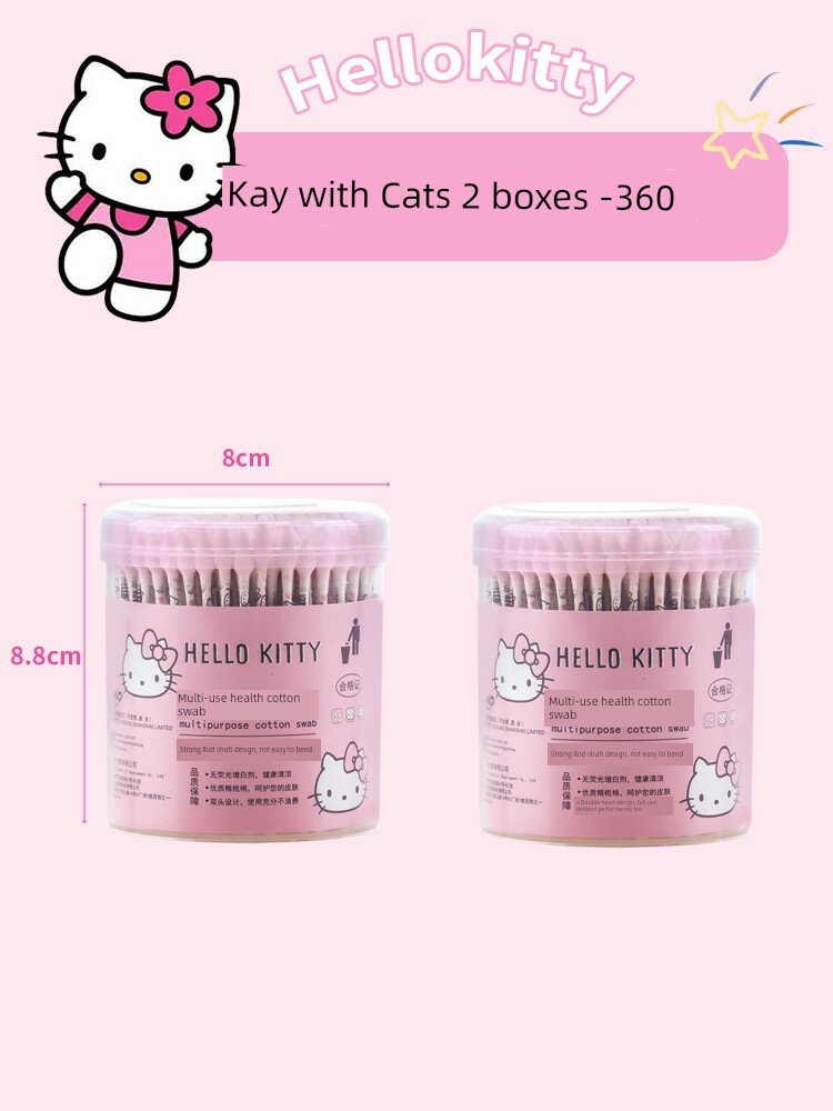 Ватные палочки Sanrio Kuromi Hello Kitty Cinnamoroll для чистки ушей и макияжа, двухсторонние одноразовые ватные