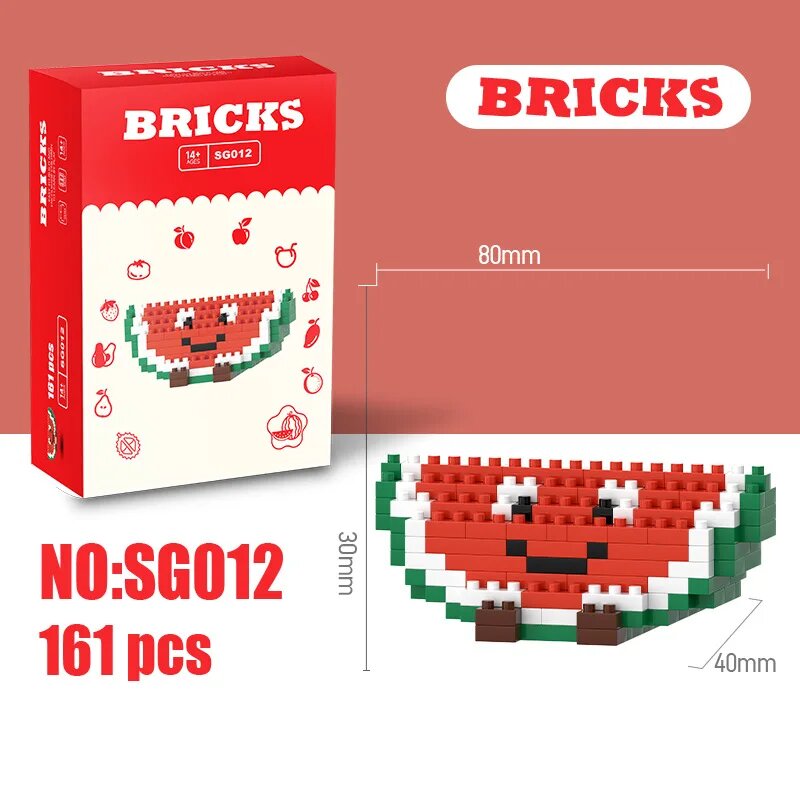 Конструктор BRICKS SG012, арбуз, 161 деталей, красный