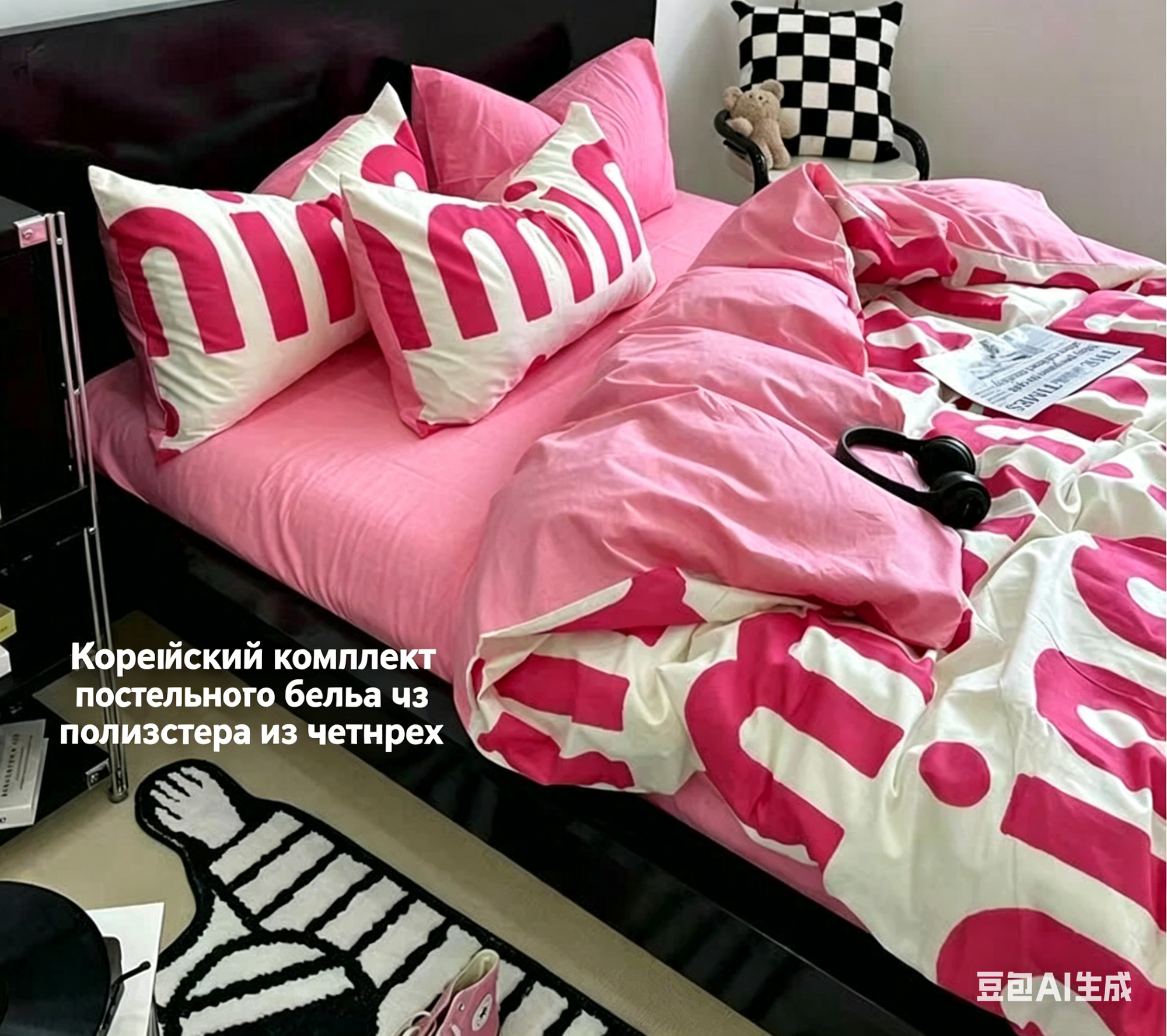 Корейский комплект постельного белья из полиэстера из четырех частей, модная пудра, 150*200 см