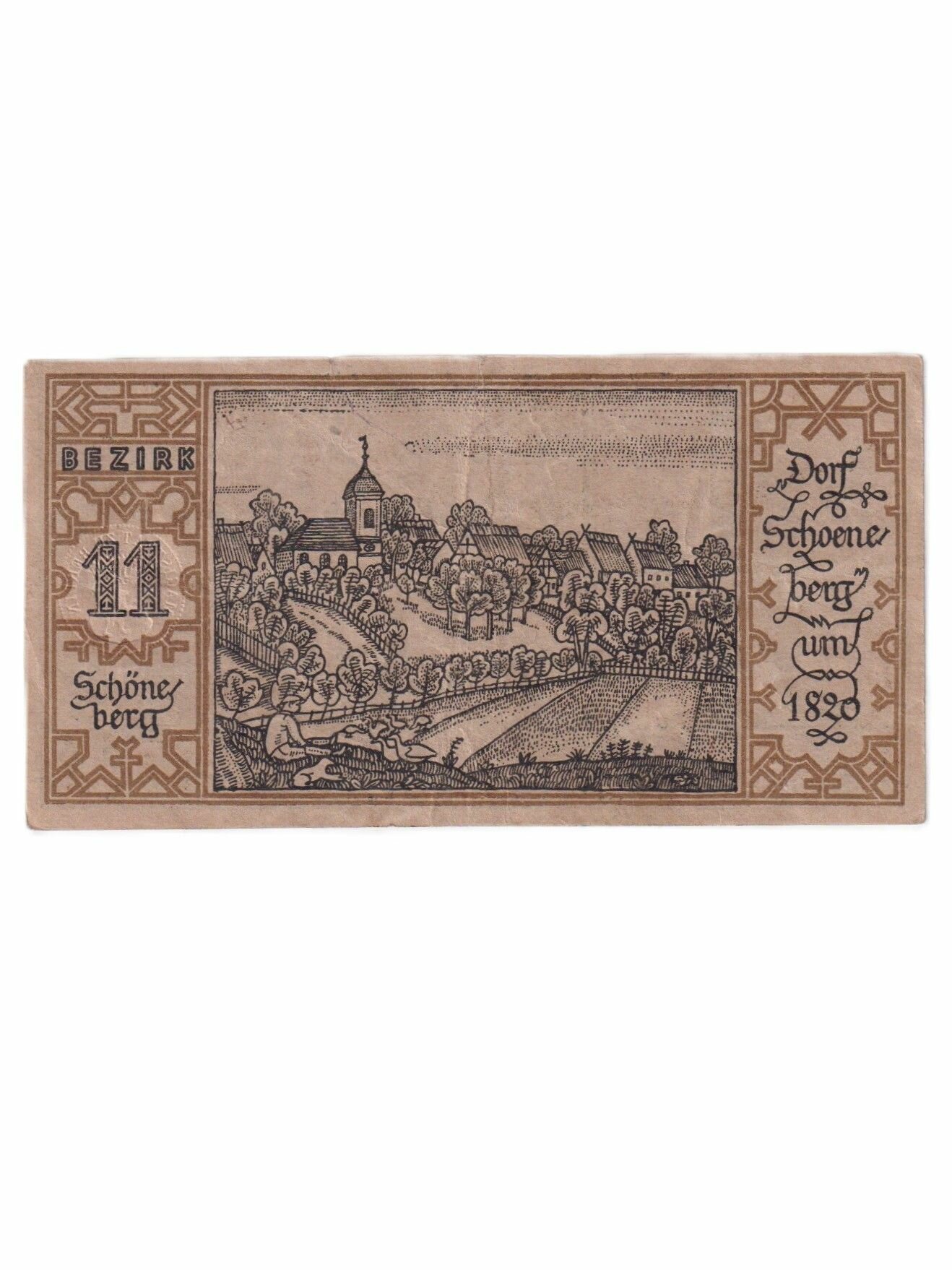 Подлинная банкнота нотгельд 50 пфеннигов 1920 года, Германия, город Берлин, номер 11 (Шенеберг)