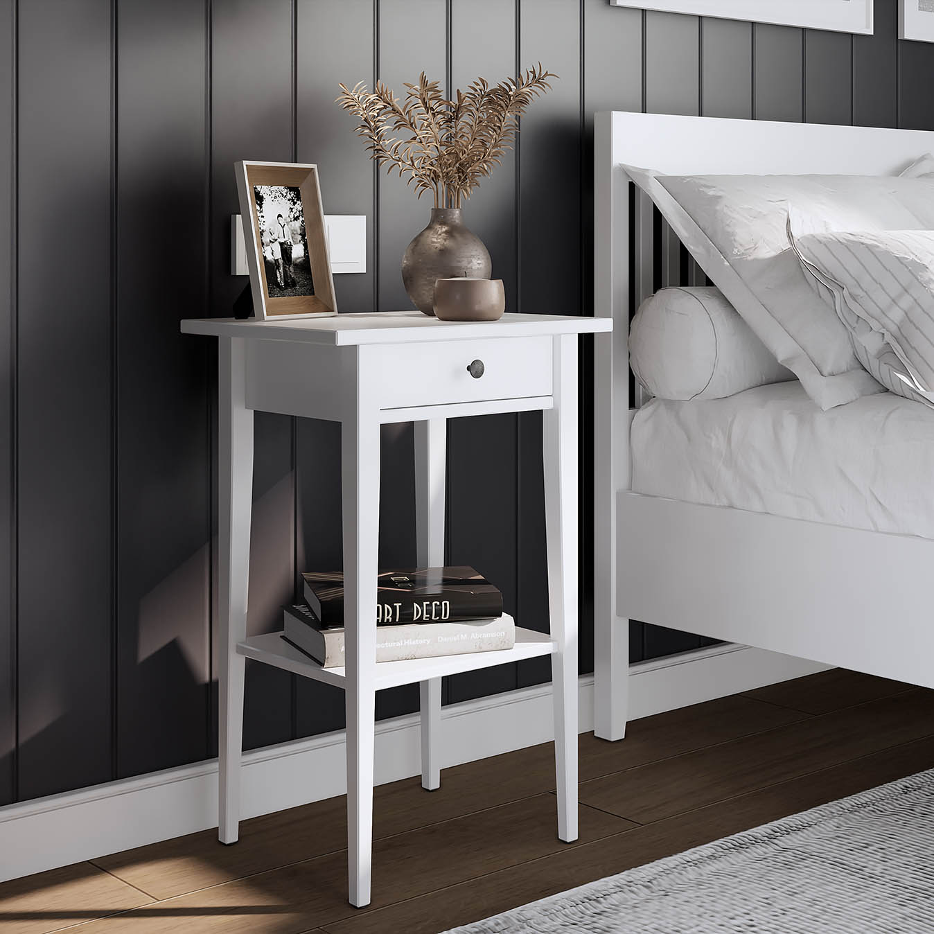 Тумба прикроватная 1 ящик HEMNES Кымор, массив сосны, цвет белый, (икеа)