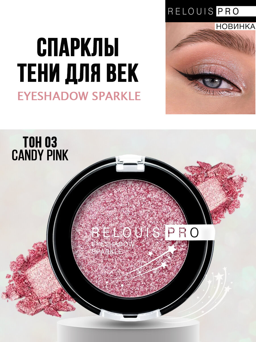 RELOUIS Тени для век RELOUIS PRO Eyeshadow Sparkle тон 03 candy pink – розовый дуохром