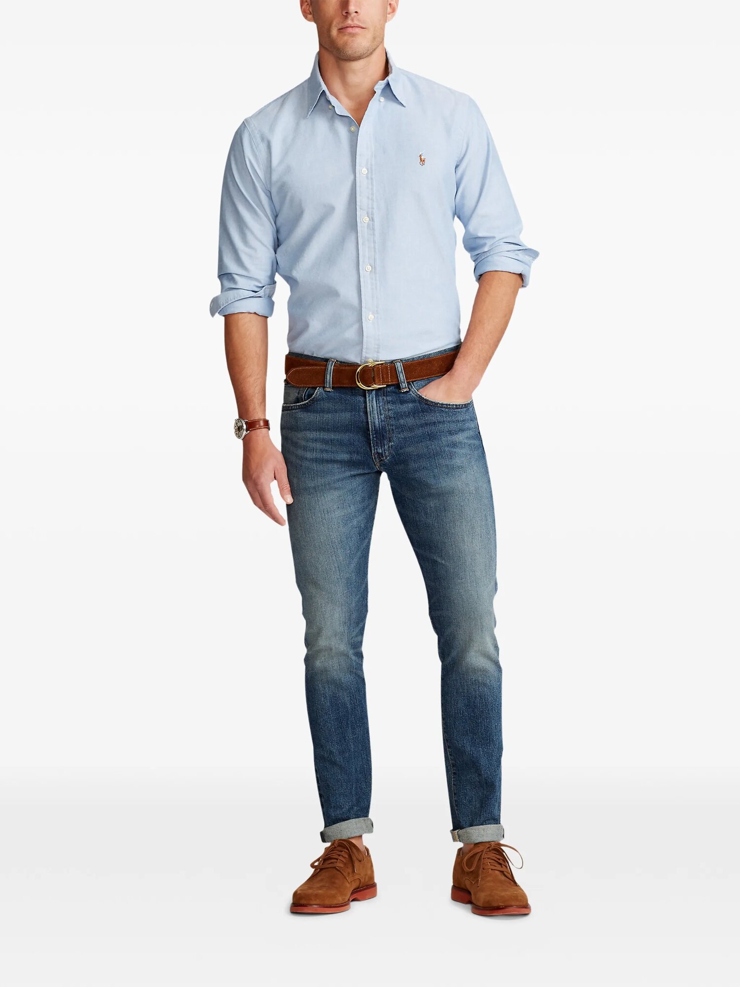 Рубашка Polo Ralph Lauren Logo-embroidered button-down shirt, размер 2XL, blue — фото 1