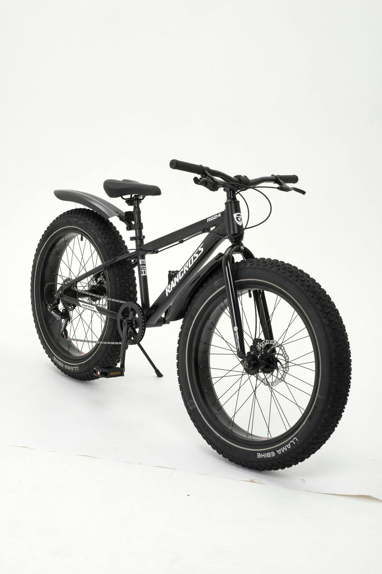 Подростковый фэтбайк Rancross R624, колеса 24*4, рама 12,5 дюймов, SHIMANO 7ск, вилка жесткая RIGID, Fat-bike черный, рост 130-160 см, 9-13 лет