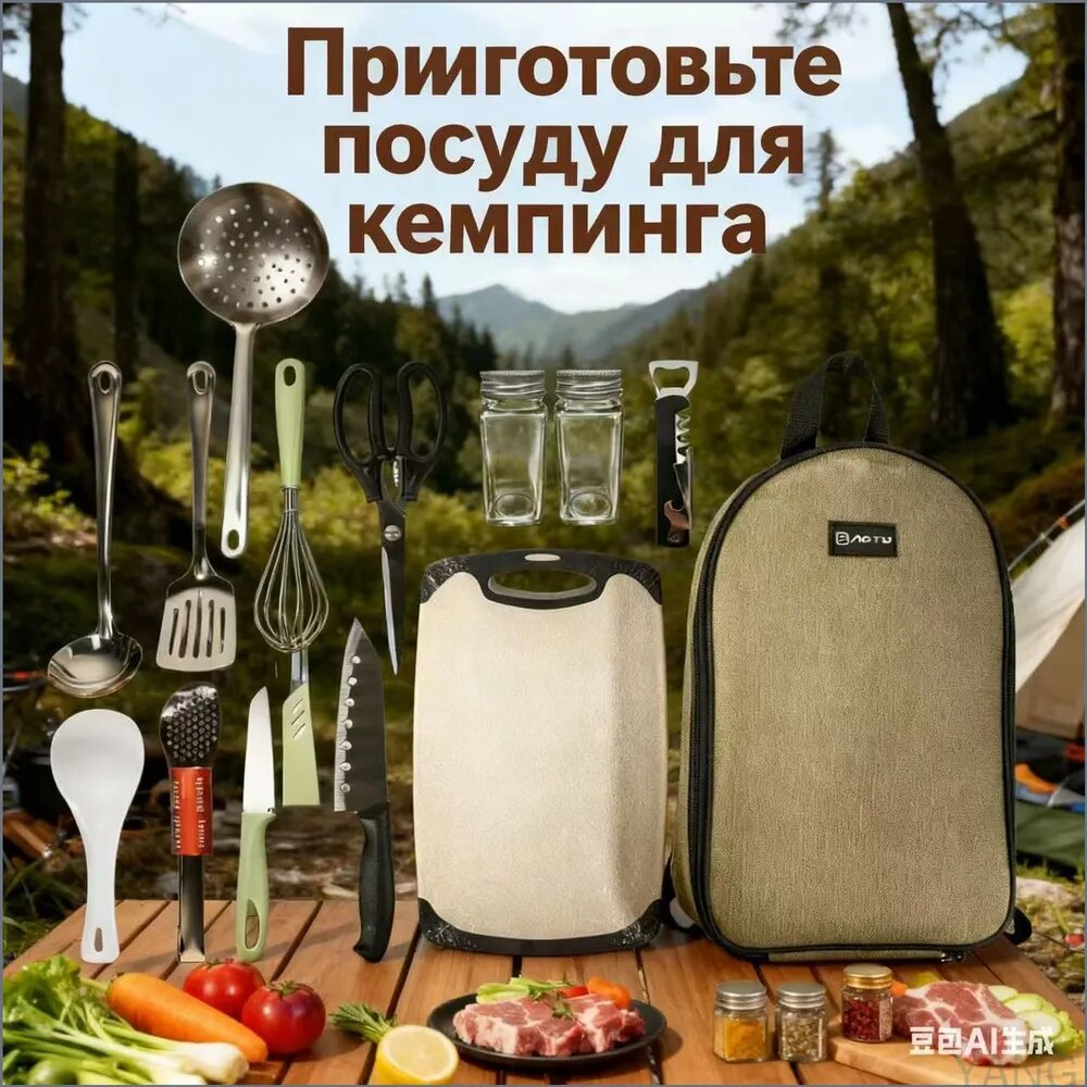 Набор посуды туристический для пикника, рыбалки , походная посуда 13 предметов