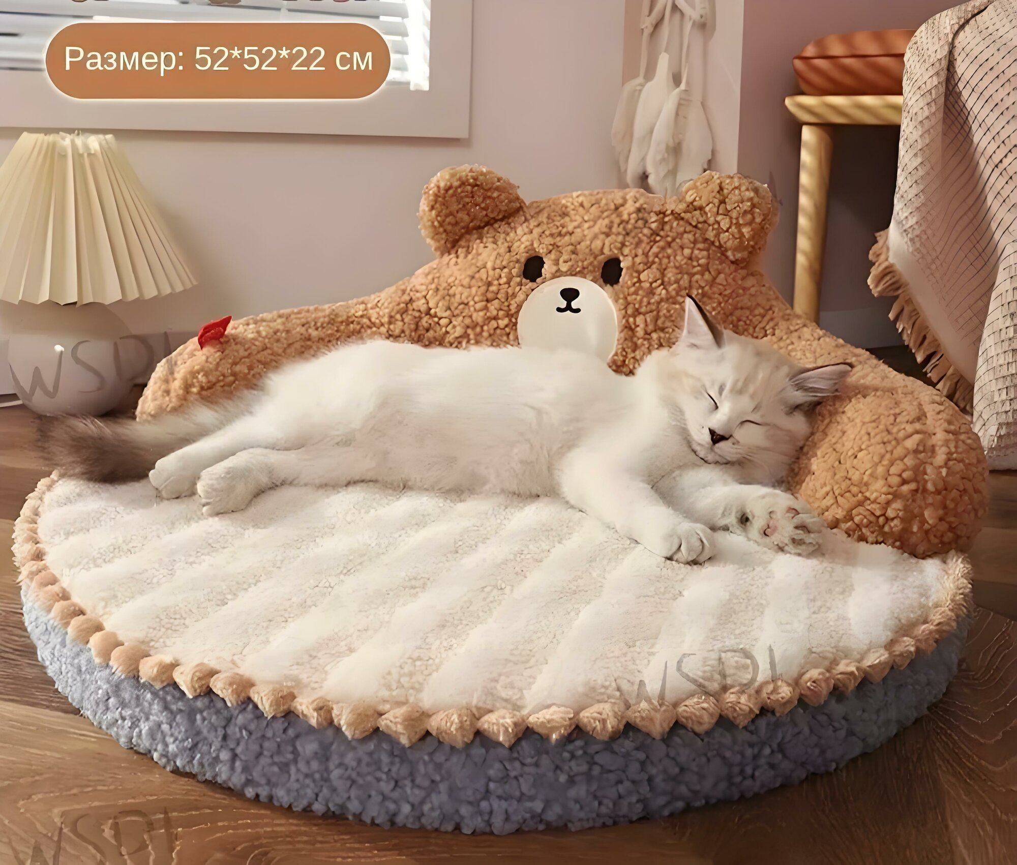Кровать для кошек и собак, кровать для домашних животных, коричневая, круглая, 52x52x22 см