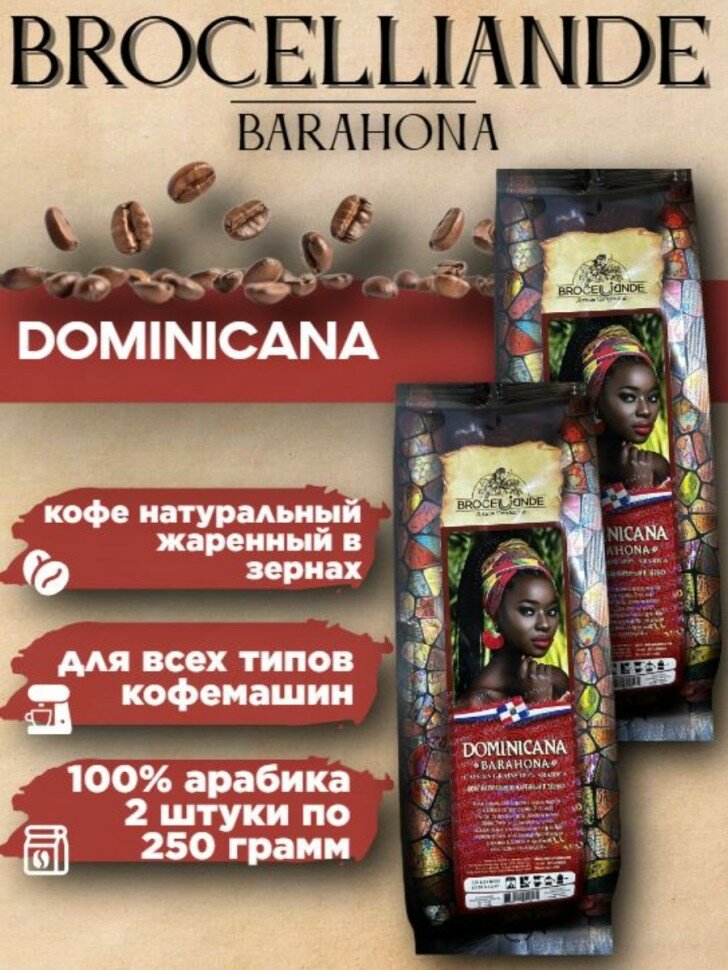 Кофе в зернах Broceliande Dominicana 250 грамм 2 пачки