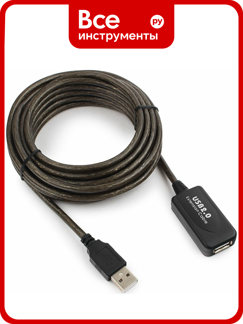 Кабель-удлинитель Cablexpert USB2.0 активный, AM/AF, медь, двойн. экран, 5м, полупрозрач, блистер