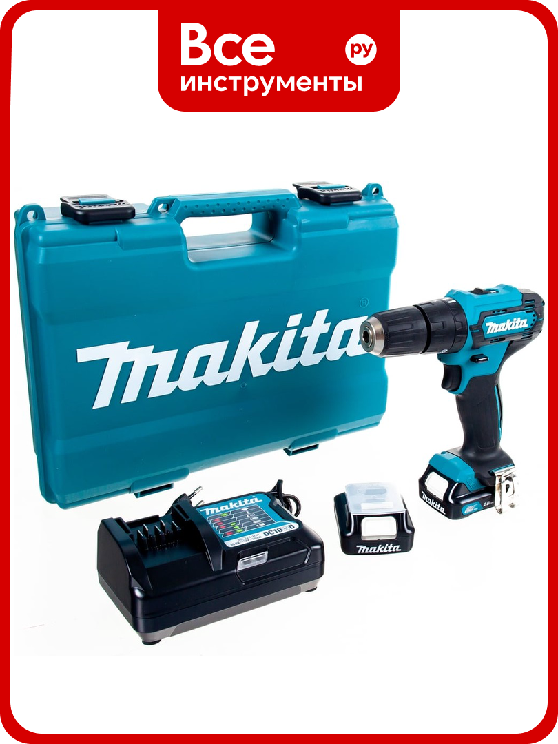 Дрель-шуруповерт Makita HP333DWAE, 12В, 2Ач, 30Нм, 1700об/мин, 2 скорости, с подсветкой