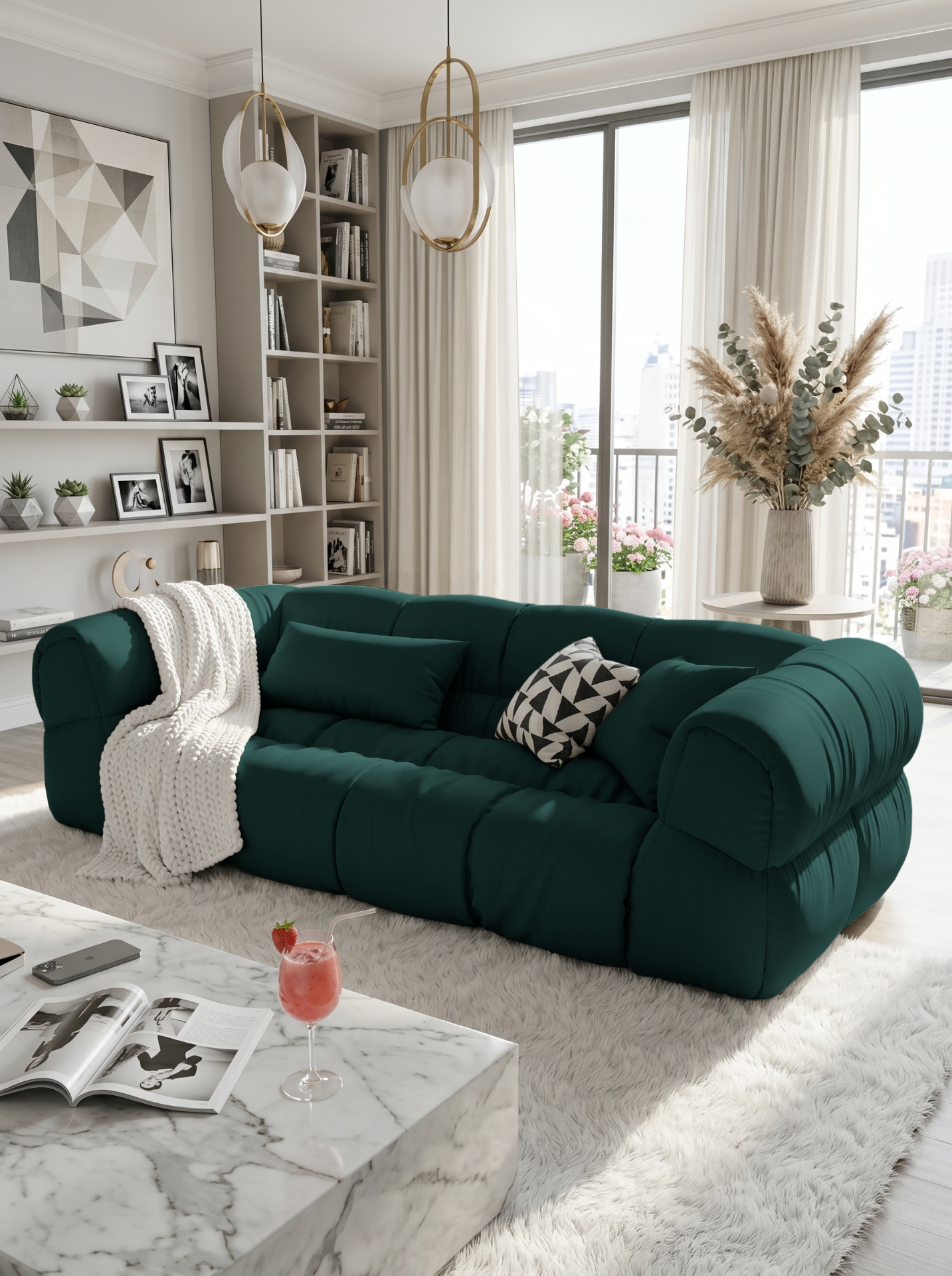 Диван Шелби Velutto 20 NOW 239x105x72 см, зеленый Велютто, нераскладной Фиеста