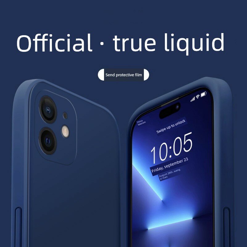 IPhone 12 mini Жидкокремневый защитный чехол в оттенке Полуночного Синего с защитной пленкой, Ударопрочный, Узкий дизайн