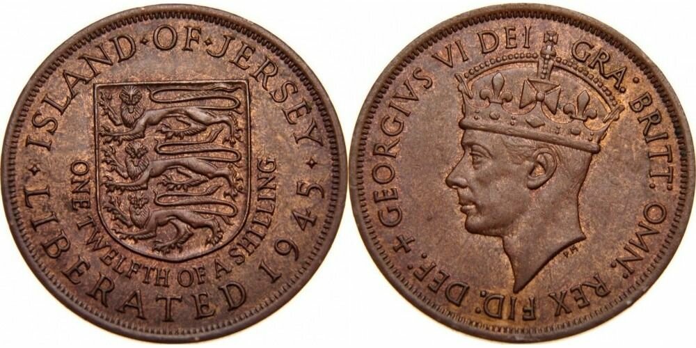 Джерси 1/12 шиллинга, 1945 Освобождение (Король Георг VI) XF+