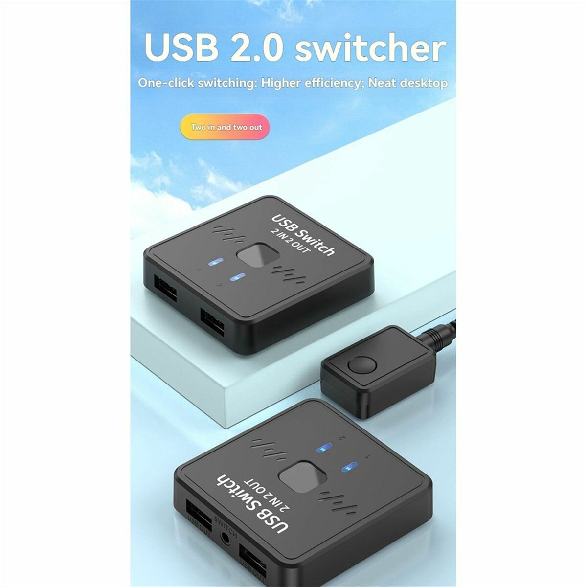 USB-устройство совместного доступа к принтеру, 2 входа и 2 выхода, разветвитель-концентратор, преобразователь для клавиатуры, мыши и привода