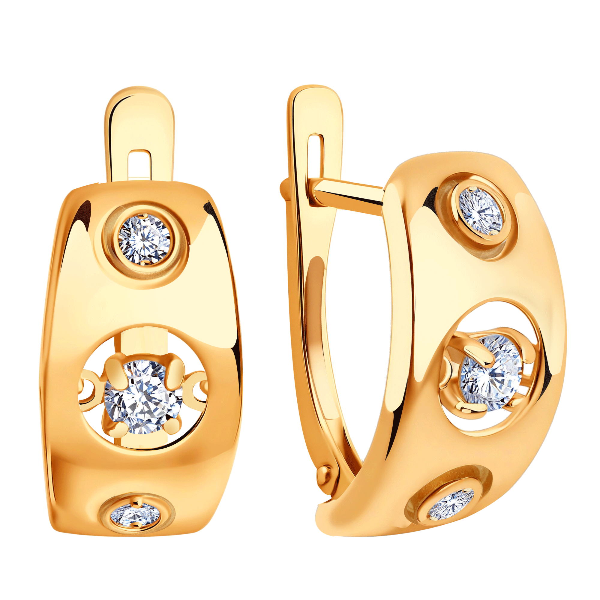 Серьги, красное золото, 585 проба, фианит
