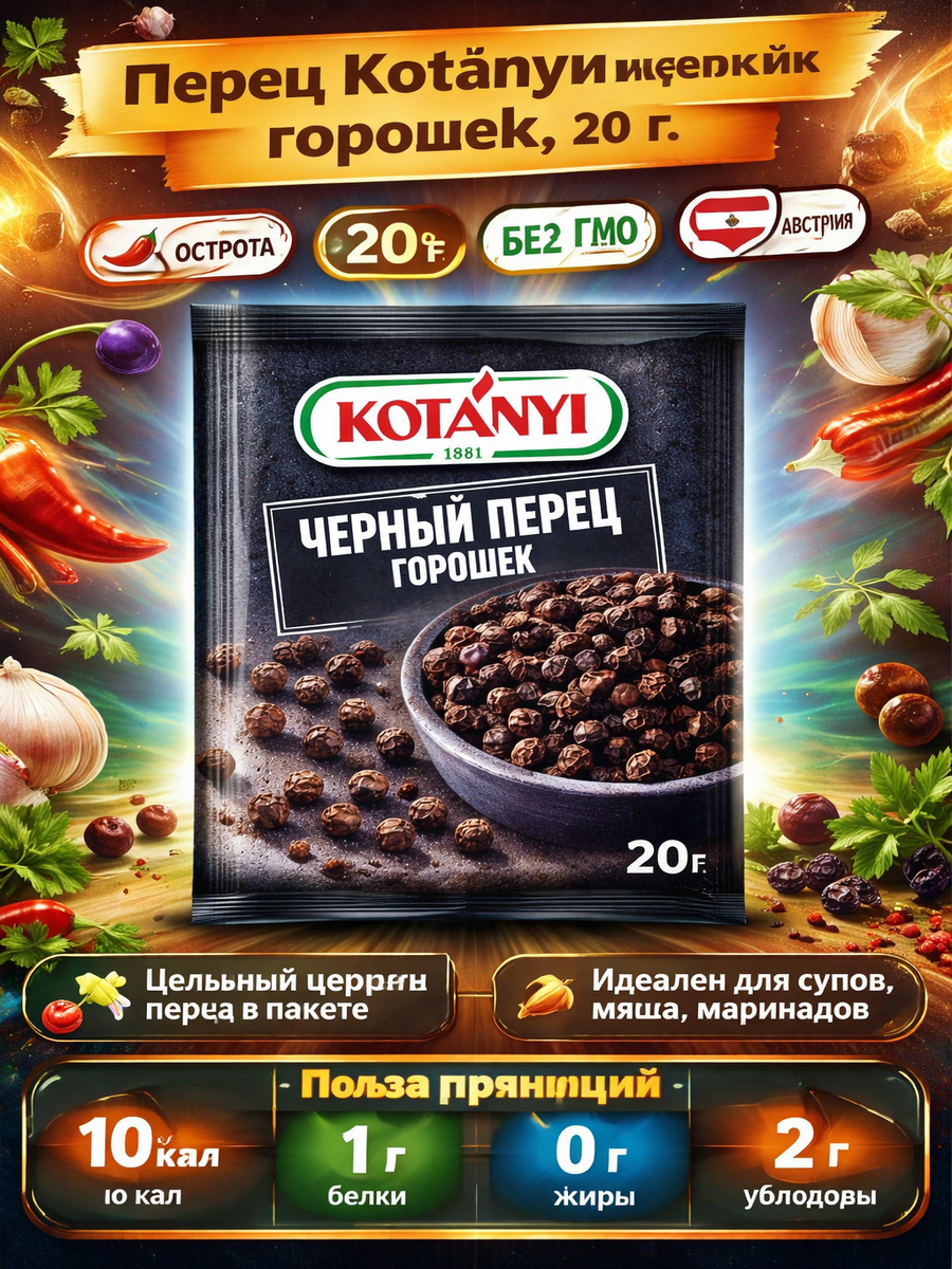 Перец Kotanyi черный горошек, 20г