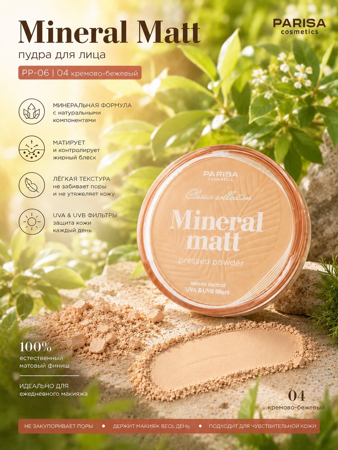 Parisa Пудра для лица Mineral Matt Pressed Powder PP-06 04 кремово-бежевый