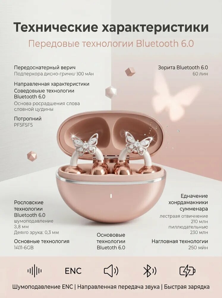 Наушники беспроводные с микрофоном, Bluetooth, USB Type-C, розовый