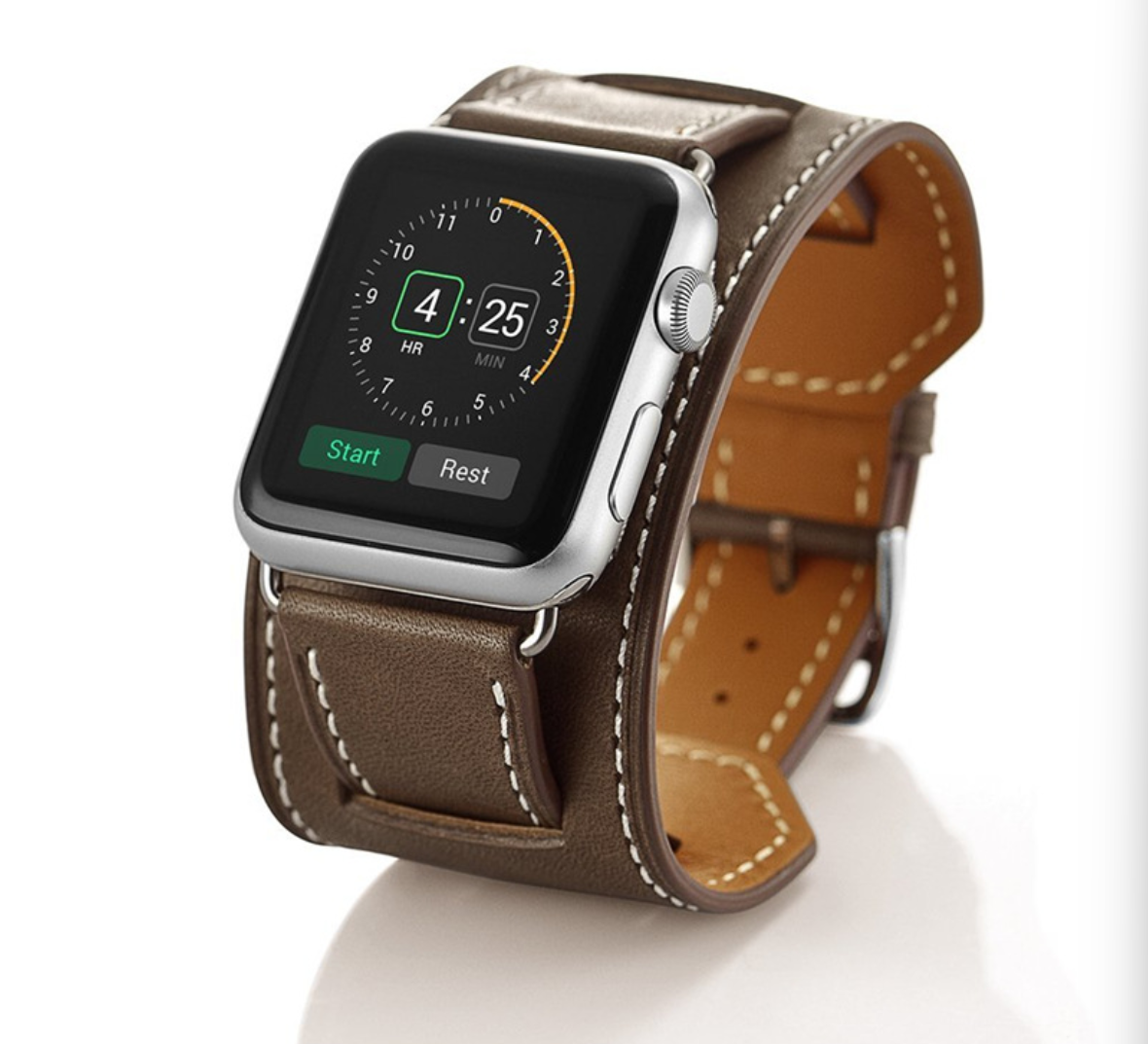 Широкий ремешок-напульсник из импортной кожи для Apple Watch 42mm кофейный