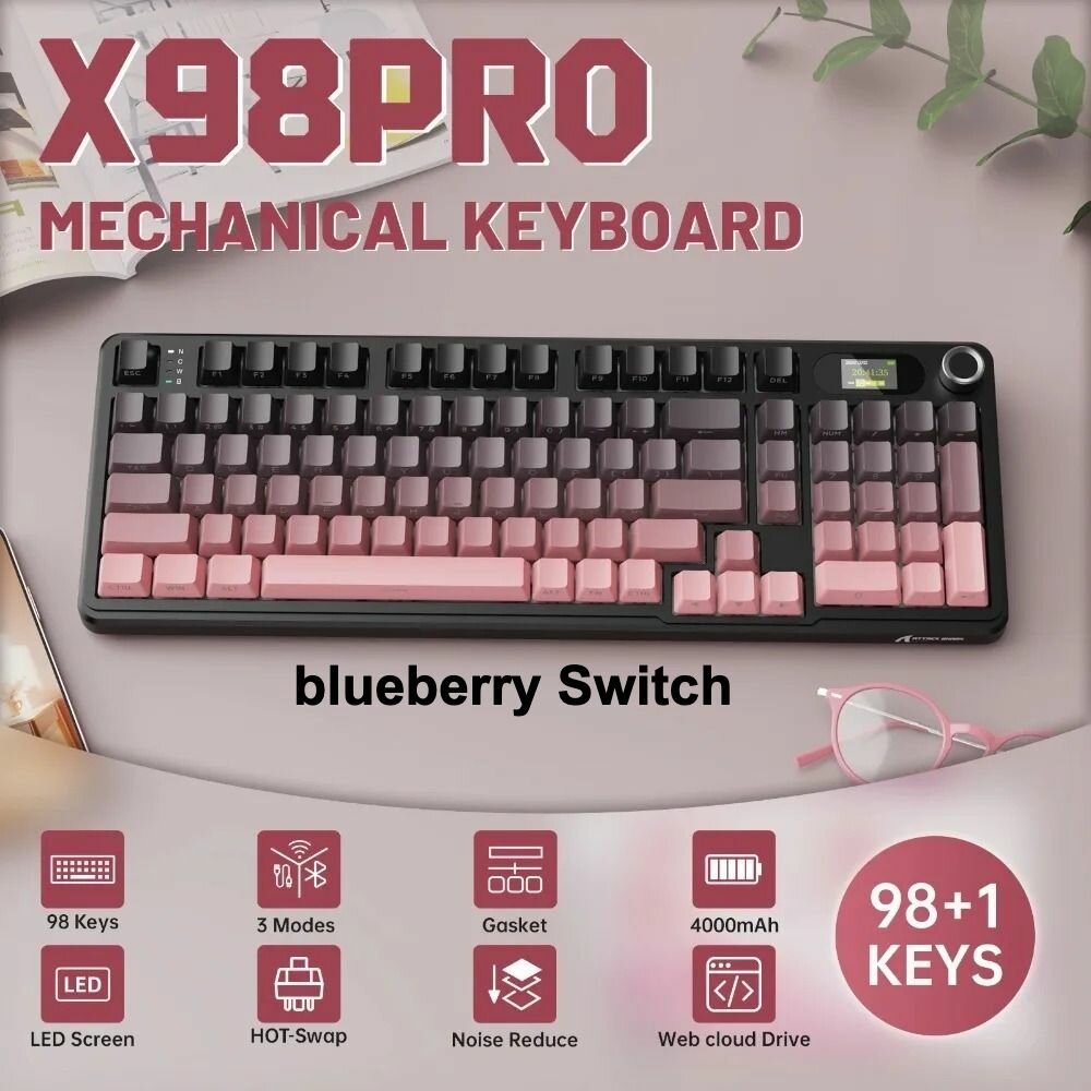 ATTACK SHARK X98PRO Механическая клавиатура с трехрежимной прокладкой, TFT-экраном, ручкой RGB с возможностью горячей замены 99 клавиш