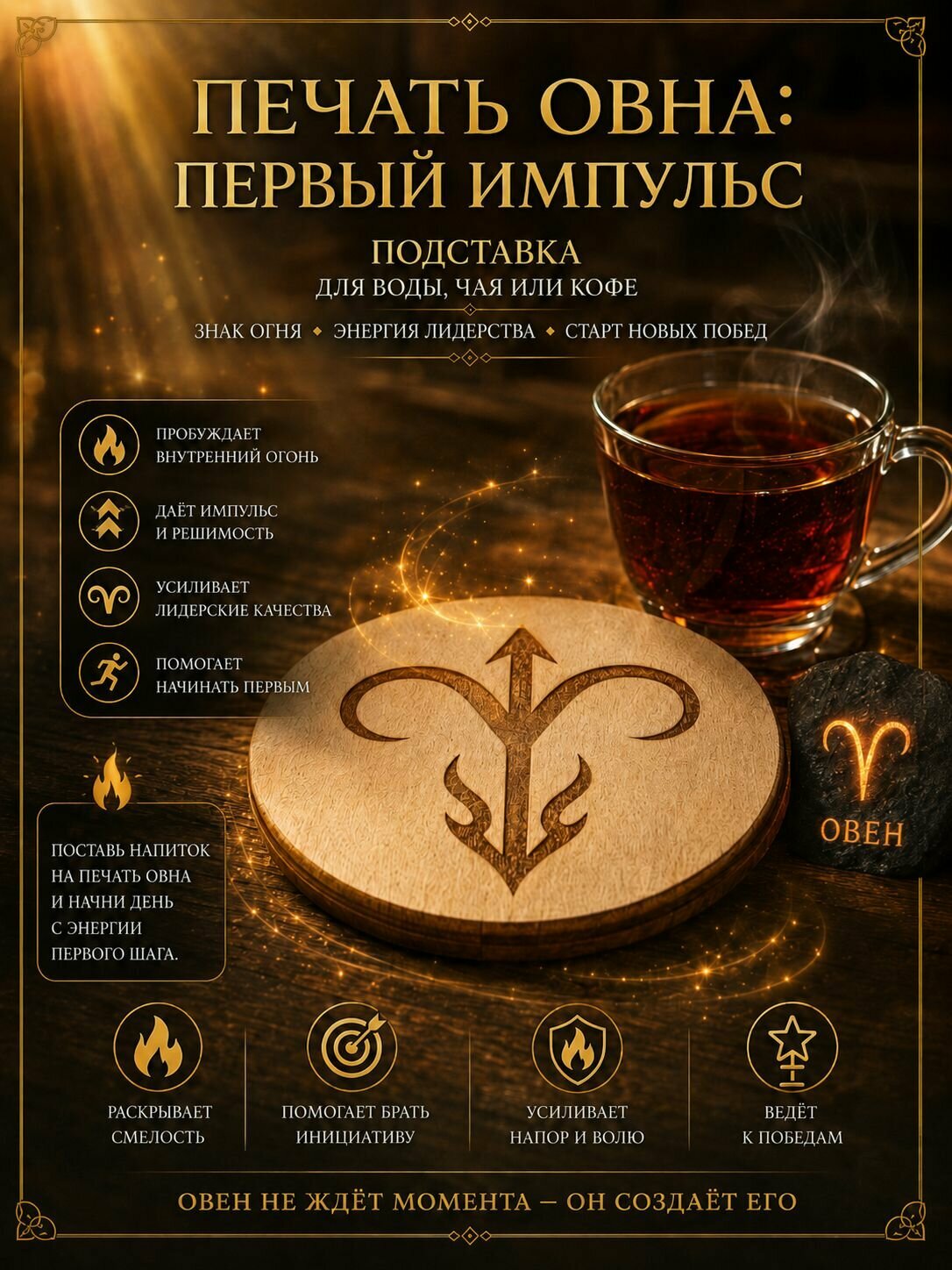 Подставка активатор Первый Импульс для Овна под кружку, зодиакальный талисман стихии Огня на решительность и действие