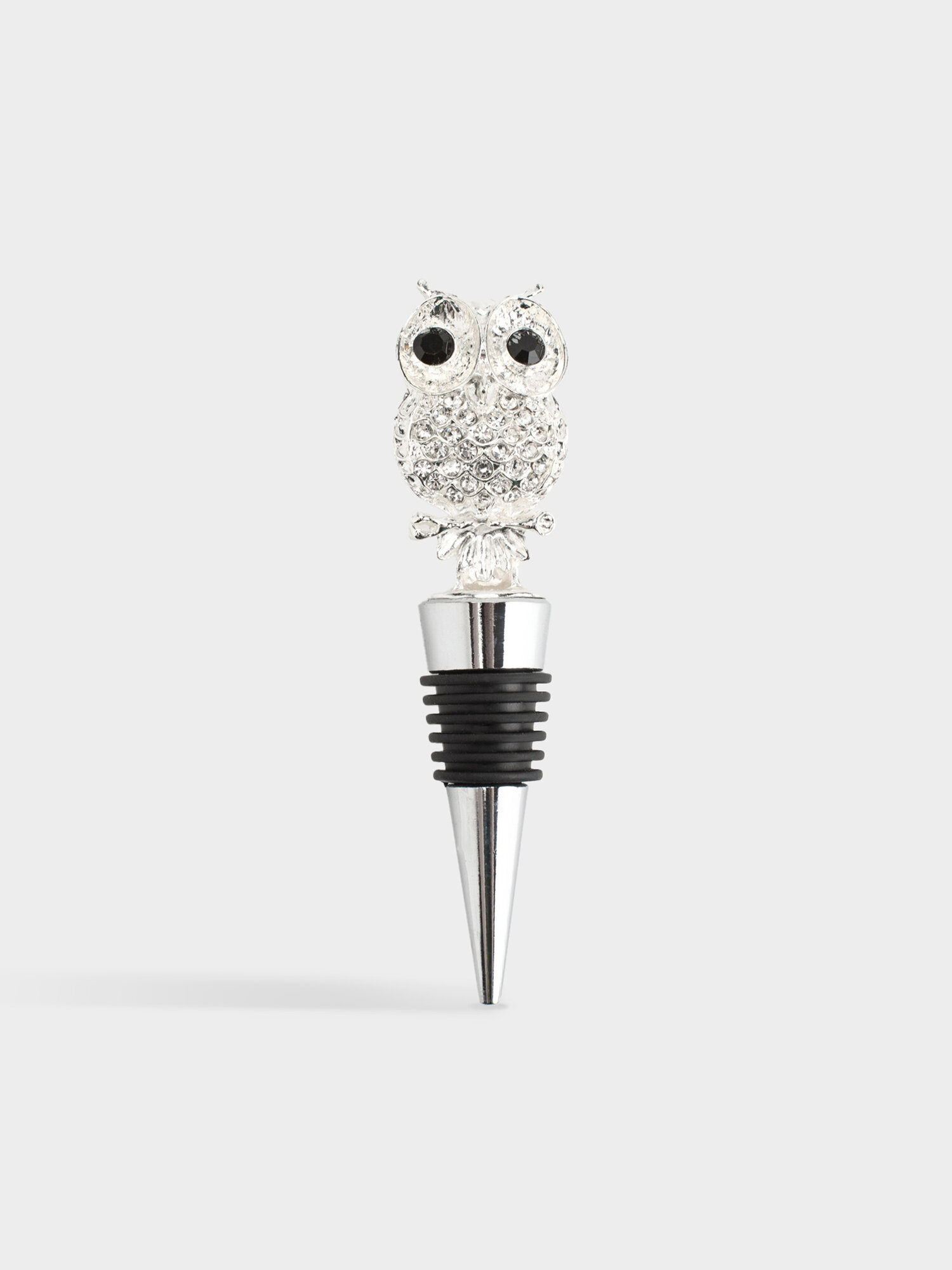 Пробка для винной бутылки, 11 см, металл/стразы, серебристая, Сова, Owl, Kuchenland