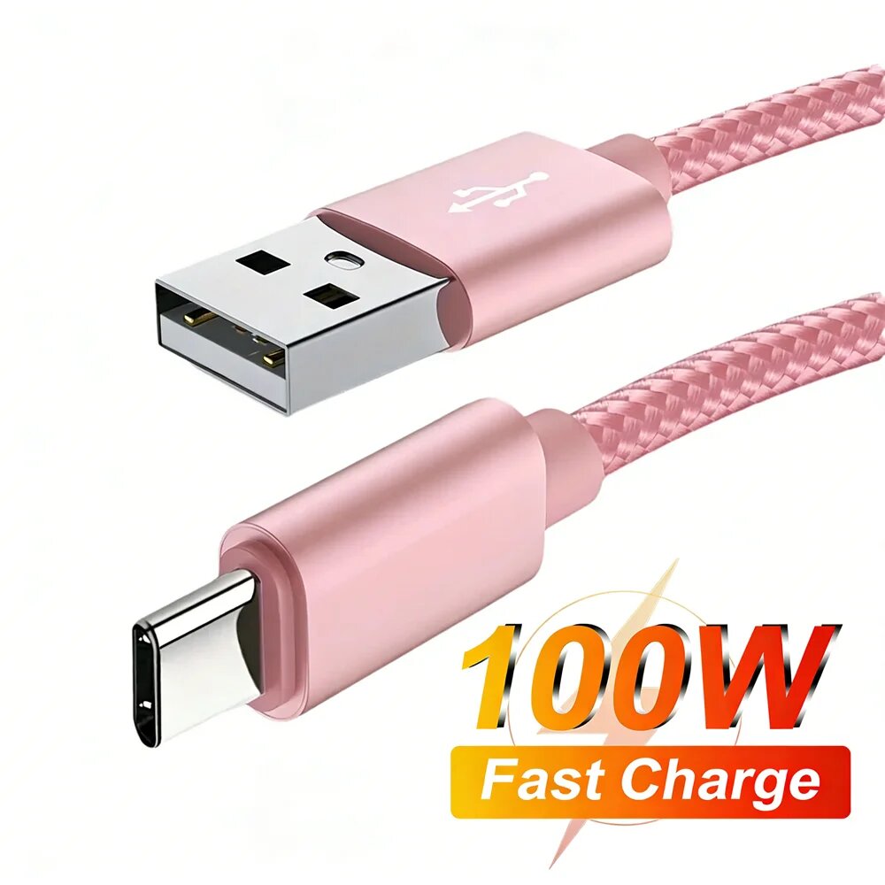 Розовый кабель USB Type-C 100W, 1m