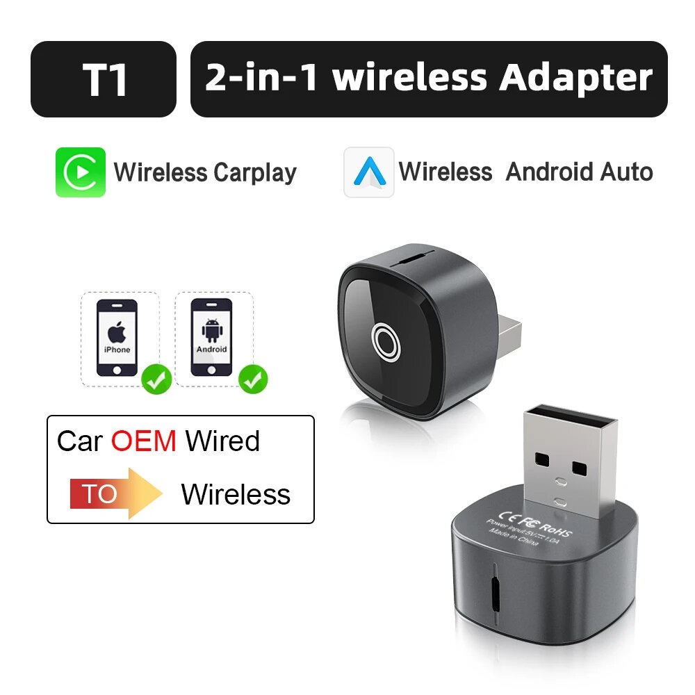 Новый беспроводной адаптер CarPlay BYLITU 2 в 1 и беспроводной адаптер Android Auto, Wi-Fi 5 ГГц Type-C/USB Plug Play Wireless CarPlay
