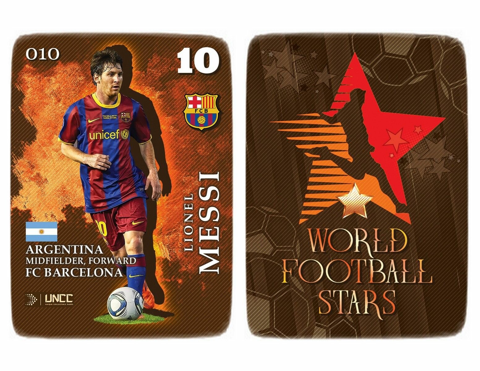 010 - Лионель Месси, Барселона. "World Football Stars". UNCC. Коллекционная карточка