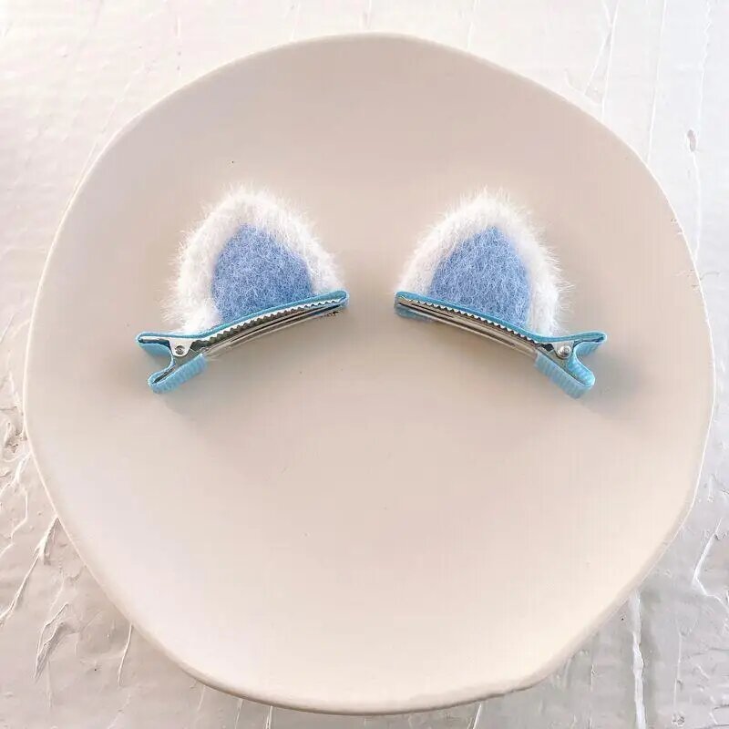 MINISO Плюшевые заколки для волос с кошачьими ушками 2 шт. Синий, Blue