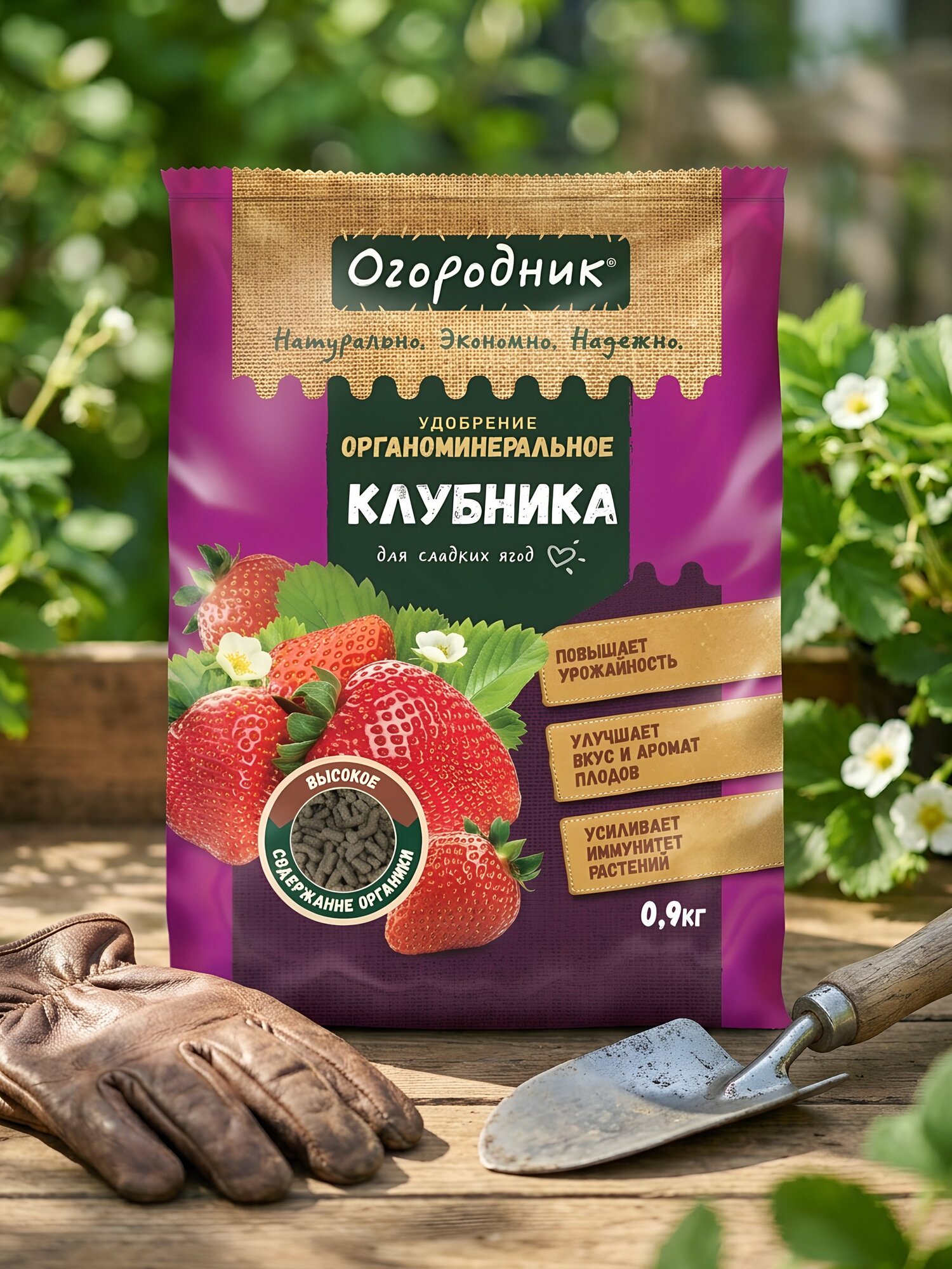 Удобрение для клубники, сухое, органоминеральное, гранулы, 900 мл, Огородник